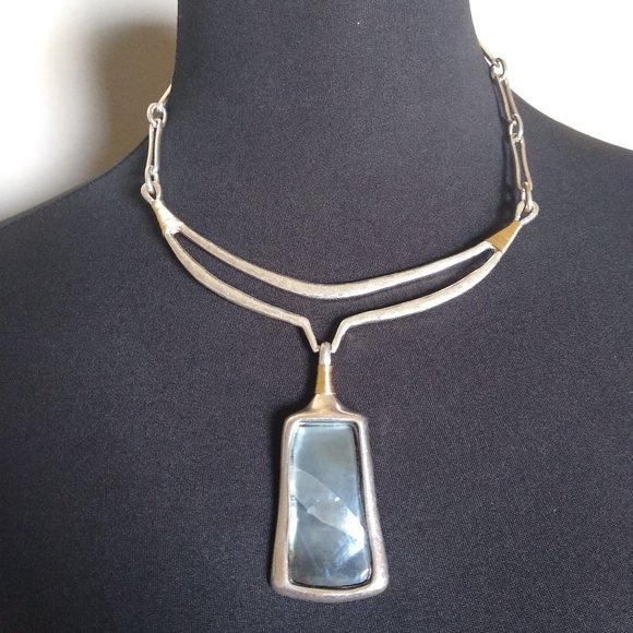 Robert Lee Morris | Jewelry | Rlm Soho Silver Tone Necklace Faux Abalone | Poshmark
